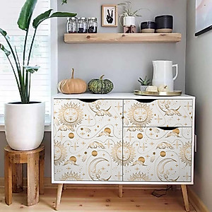 VistaPalette 18"x236" Cartoon Fairy Sun Moon Star Golden Peel and Stick Self Adhesive Wallpaper Removable Contact Paper Stick on Easy Peel Off Wall Paper for Kitchen Bedroom Bathroom Renter