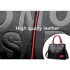 NEWSTYP Ladies Quality Leather Letter Shoulder Bags for Women 2021 Luxury Handbags Women Bags Designer Fashion Large Capacity Tote Bag (Red)