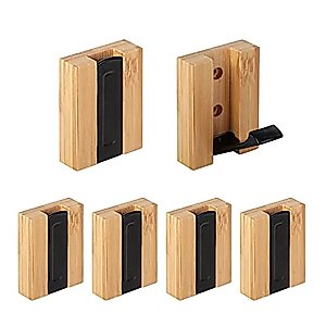 JSVER Wooden Wall Hooks Wall Mounted Wall Hooks, Single Organizer Hook Rack, Folding Wood Wall Hangers, Wall Coat Rack Hooks for Hanging Clothes, Hats, Bags, Towels, Keys (6PCS/Set)