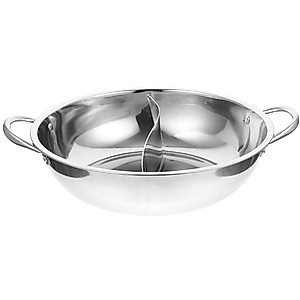 UPKOCH Stainless Steel Pot with Divider Weldless Hot Pot Two-flavor Soup Pot Shabu Shabu Pot Induction Cookware with Handle for Gas Electric Stove Cooking Pot 28cm