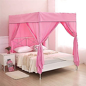 Mengersi Solid Four Corner Post Bed Curtain Canopy Princess Sheer Cover for Girls Boys Kids (Twin, Pink)