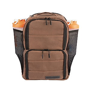 EDC Meal Prep Backpack by Evolutionize - Full Meal Management System - Holds 6 Meals - Includes Portion Control Meal Prep Containers + Ice Pack (Backpack - 6 Meal, Brown (Waxed Canvas))
