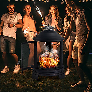 Aoxun Fire Pit Chiminea, 2 in 1 Fire Pit for Outdoor, 28'' x 45'' Large Chiminea Fireplace with Mesh Spark Screen Doors, Outside Wood Burning Fire Pit for Patio, Lawn, Backyard
