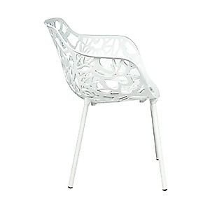 LeisureMod Devon Modern Aluminum Indoor-Outdoor Stackable Side Dining Arm Chair, Set of 2 (White)