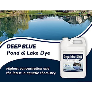 Sapphire Blue Lake & Pond Colorant - 1 Gallon - Deep Dark Blue Color Treats up to 1 Acre - Combination of Crystal Blue & Blackout Pond Dye- Environmentally Friendly Pond Dye