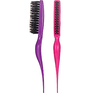 Frienda 2 Pieces Boar Bristle Brush Comb Hair Teasing Brush for Women Men Salon Boar Nylon Bristle Beauty Styling Backcombing Tool(Fuchsia and Purple)