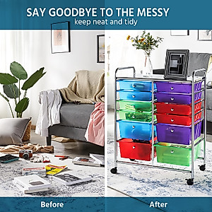 Topeakmart Utility Cart with 12 Drawers Rolling Cart Organizer Plastic Storage Drawers Craft Trolley 360 Degree Castor Wheels, Multicolor