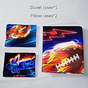 AILONEN Sports Rugby Duvet Cover for Boys Girls 3PCS Twin Size, Flaming Galaxy Rugby Football Bedding Set,Blue and Red Theme Comforter Cover Set,1 Quilt Cover 2 Pillowcases,Perfect for Boys Room