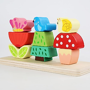 Xylolin Wooden Garden Stacker, Toddler Stacking Toys Garden Blocks, Sorting and Stacking Blocks for Toddlers 1-3, Preschool Early Learning and Educational Toys for Kids
