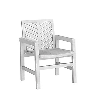 Walker Edison AZWC2VINWW Avalon Chevron Solid Acacia Wood Outdoor Chair, White Wash