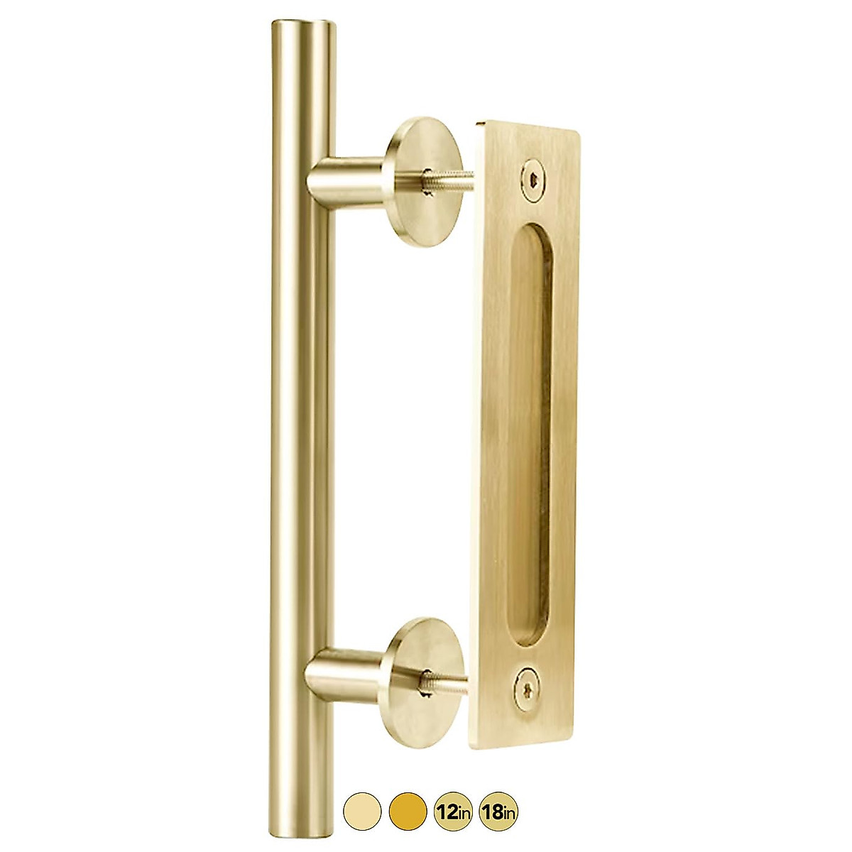 Rio Salto 12-Inch Brushed Brass Gold Barn Door Handle Kit, Closet Door Handle, Solid Aluminum Pull Handle and Flush Handle Set Heavy Duty Large Sliding Door Handles Hardware Included (1-Door Pack)