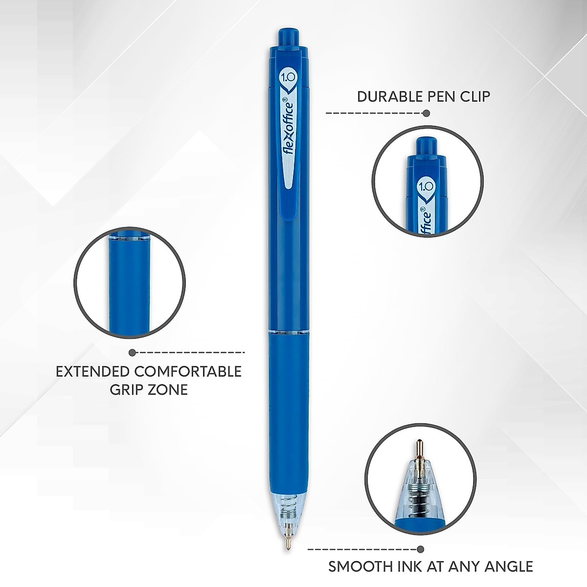 FLEXOFFICE Retractable Ballpoint Pens Black Ink 1.0mm, Bold Point with Super Soft Grip, Christmas Multicolor Pens Gifts - 10 Pack