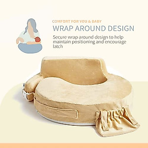 My Brest Friend Super Deluxe Nursing Pillow for Breastfeeding and Bottlefeeding with Lumbar Support, Convenient Pocket and Removable Slipcover, Gold