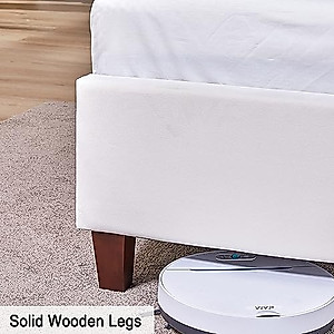 Jocisland Queen Size Upholstered Bed Frame 61.4" High Headborad Velvet Tufted Handmade Pleat Deep Button/Cream