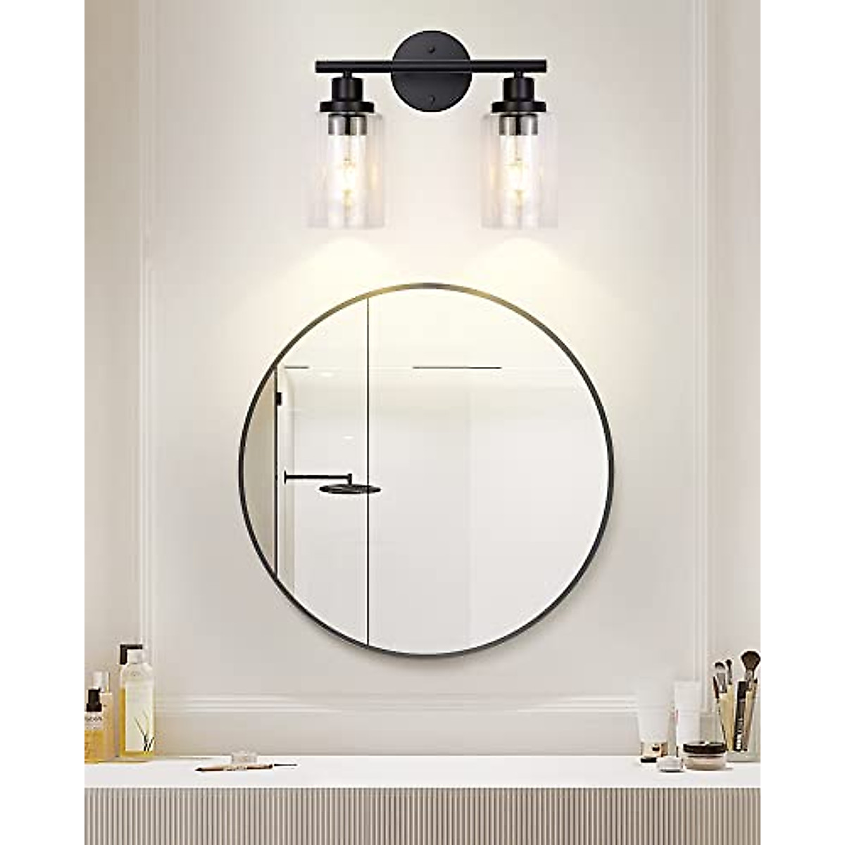 Bathroom Vanity Light,2 Light Black Bathroom Light Fixtures,Vanity Lights for Bathroom,Modern Wall Sconces with Clear Glass Shade,Bathroom Lamp,for Bathroom Vanity Bedroom Farmhouse Living Room