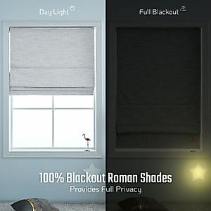 Everyday Celebration Roman Shades for Windows, Washable Cordless 100% Blackout Roman Window Shades Pull Down Window Treatment, Blackout Blinds & Shades with Woven Fabric, 35" W X 64" H, (Light Stone)