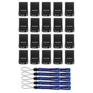SanDisk 16GB Ultra Fit USB 3.1 Flash Drive (20 Pack) High Speed Memory Pen Drive (SDCZ430-016G-G46) Bundle with (10) Everything But Stromboli Lanyards