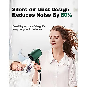 7MAGIC High-Speed Hair Dryer with 110,000RPM Brushless Motor for Fast Drying, Low Noise Blow Dryer with Tri-Colour LED Light Ring, 1400W Ionic Hair Dryer for Home and Travel, Magnetic Nozzle, Green