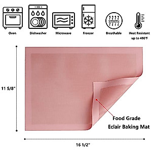 Perforated Baking Mats, 2 PCS Pink Eclair Silicone Mat for Half Sheet, Non-Stick Reusable Oven Liners for Making Bread/Pizza/Pastry/Cookie 11 5/8" x 16 1/2", Sakura Pink