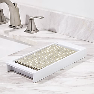 mDesign Wood Bamboo Tray for Bathroom and Vanity - Fits on Top of Toilet Tank, Sink, Counter - Bath Accessories Organizer - Soap, Towel, Skincare, Perfume, Toiletry Holder - Echo Collection - White