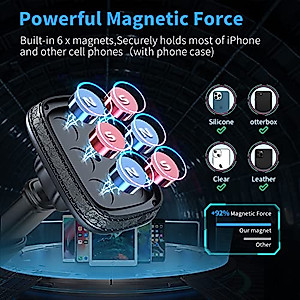 APPS2Car Magnetic Phone Car Mount, Universal Dashboard Windshield Industrial-Strength Suction Cup Car Phone Mount Holder with Adjustable Telescopic Arm,6 Strong Magnets,for All Cell Phones