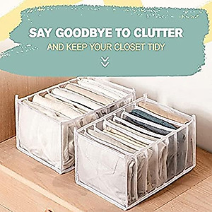 Wardrobe Clothes Organizer,7 Grids Washable Wardrobe Clothes Organizer,Jeans Compartment Storage Box Foldable Closet Drawer Organizer Clothes Drawer Mesh Separation Box (2pc-Medium, White)