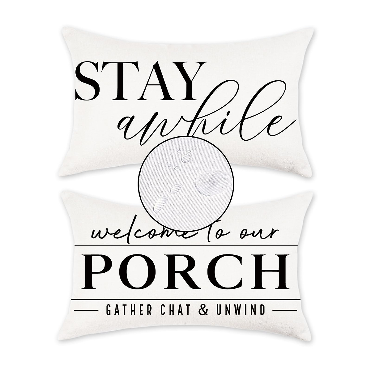 TAJWE Outdoor Pillow Covers Waterproof 12x20 Set of 2 Welcome to Our Porch Stay Awhile Cushion Cases for Patio Furniture Sofa Couch Decor