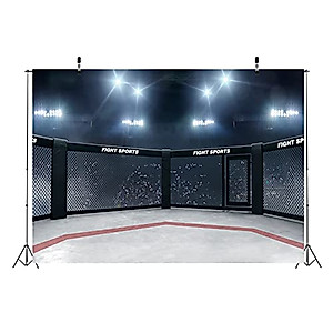 BELECO 7x5FT Fabric Boxing Backdrop Stadium Light 3D Boxing Arena Photo Backdrop Fight Sports Competition Boxing Ring Photography Background UFC Decor Baby Shower Birthday Party Boys Men Photo Props