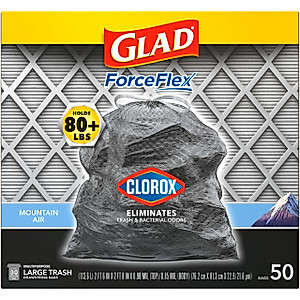 GLAD ForceFlex Large Drawstring Trash Bags, 30 Gallon Black Trash Bags for Large Kitchen Trash Can, Mountain Air Scent to Eliminate Odors, 50 Count (Package May Vary)
