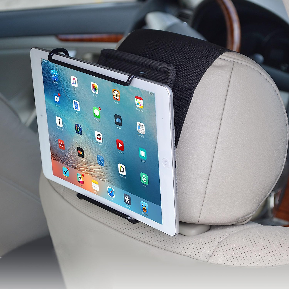 WANPOOL Universal Car Headrest Mount Holder with Angle-Adjustable Clamp - for Use with iPads, Galaxy Tablets and More