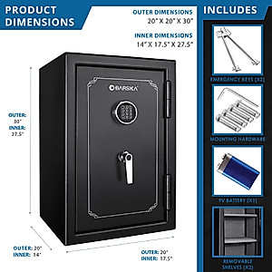 BARSKA AX12674 Fireproof Digital Keypad Vault Safe 4.35 Cu Ft, AX12674 Standard,Black