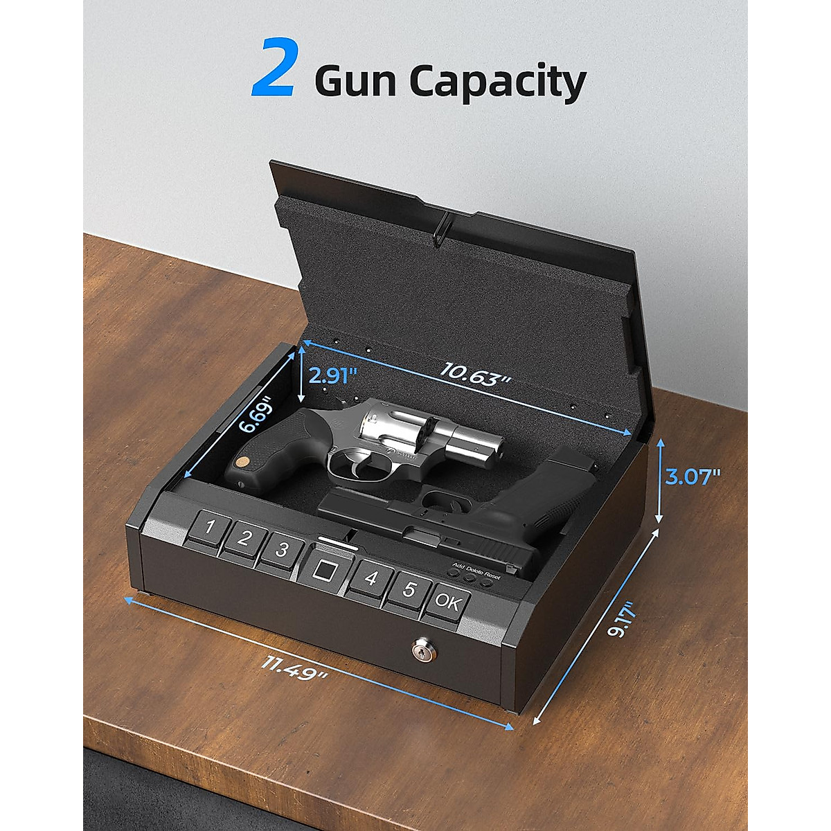 AINIRO Gun Safe for Pistols - Biometric Gun Safe for Handgun with Fireproof Document Bag, Quick-Access Gun Lock with Fingerprint Identification or Key Pad, Firearm Storage Home Bedside Nightstand Car