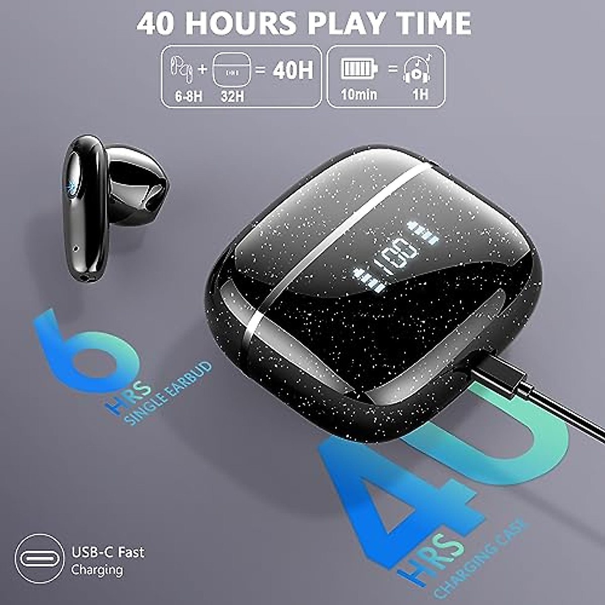 Wireless Earbuds, Bluetooth Earbuds with 4 HD Mic, 2023 Light Weight in-Ear Bluetooth 5.3 Headphones, 40Hrs Playtime Ear Buds with LED Charging Case/IP7 Waterproof/Sport Earphones for Android iOS