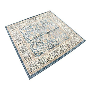 Unique Loom Salzburg Collection Classic Traditional Design Oriental Inspired with Intricate Border Area Rug, 4 ft, Blue/Beige
