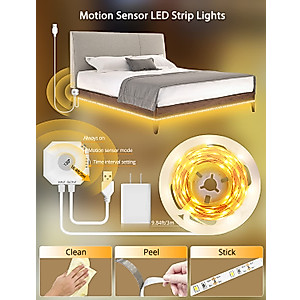 MATICOD Motion Sensor Light Indoor Under Bed Lights Under Cabinet Lights, Motion Activated Led Light Strip for Bedroom,Warm White LED Closet Lights Motion Sensored Under Cabinet Lighting NO APP