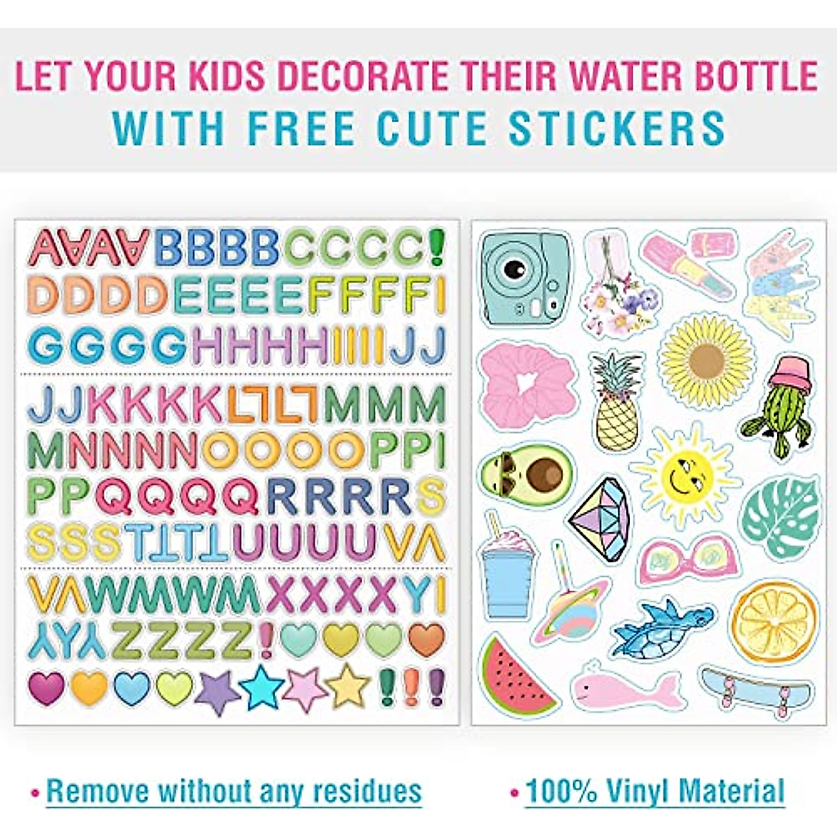 CHILLOUT LIFE 17 oz Insulated Water Bottle with Straw Lid for Kids and Adult + 20 Funny Waterproof Stickers - Perfect for Personalizing Your Kids Metal Water Bottle, Dishwasher Safe Paint - Magic Blue