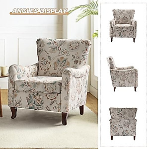 HULALA HOME Floral Accent Chair, Modern High Back Armchair with Wooden Legs, Comfy Wingback Chair Upholstered Accent Single Sofa Chair for Living Room & Bedroom, Jeacobean
