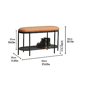Shoe Rack Shoe Shelf Stackable Shoe Rack Shoe Entryway Bench, Wrought Iron 2-Tier Shoe Storage Organizer with Leather Cushion Seat for Entryway Hallway Living Room Bedroom Shoe Bench Stackable Shoes