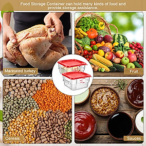 Suclain 2 Pcs Square Food Storage Container Polycarbonate Clear Food Container with Red Lid Commercial Rice Storage with Red Graduations for Commercial Kitchen(7.87 x 3.94 inches)