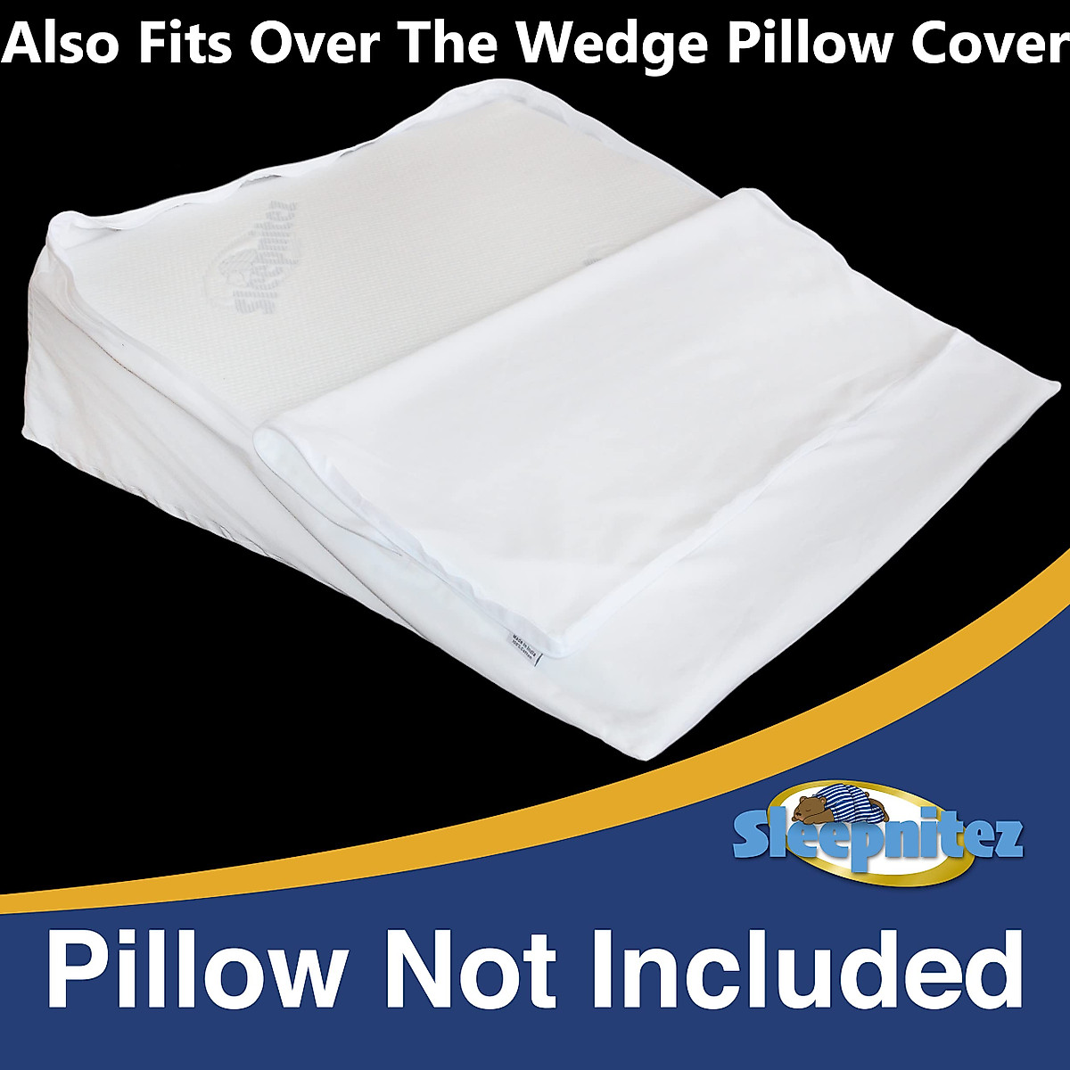 Sleepnitez Bed Wedge Pillow Case Cover, White Loose Fitting 100% Egyptian Cotton Wedge Pillowcase for Our 8" Wedge Pillow. Zip Closure for Easy Removal.
