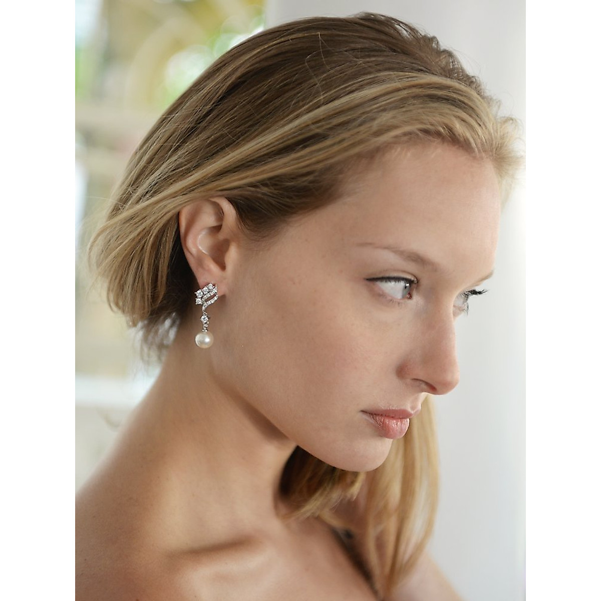 Mariell Pearl Drop Wedding Bridal Earrings, Cubic Zirconia and Pearl Drop Earrings for Brides, Bridesmaid