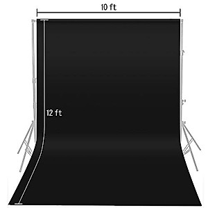 Hemmotop 10 x 12ft Black Backdrop Background Black Backdrop Screen for Photography Black Photo Backdrop Cloth for Photo Video Studio and Televison