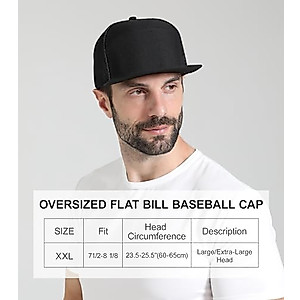 Oversize XXL Blank Flatbill Mesh Snapback Cap Black 2XL, XXL Flat Bill Hat 6 Panel Camper Style