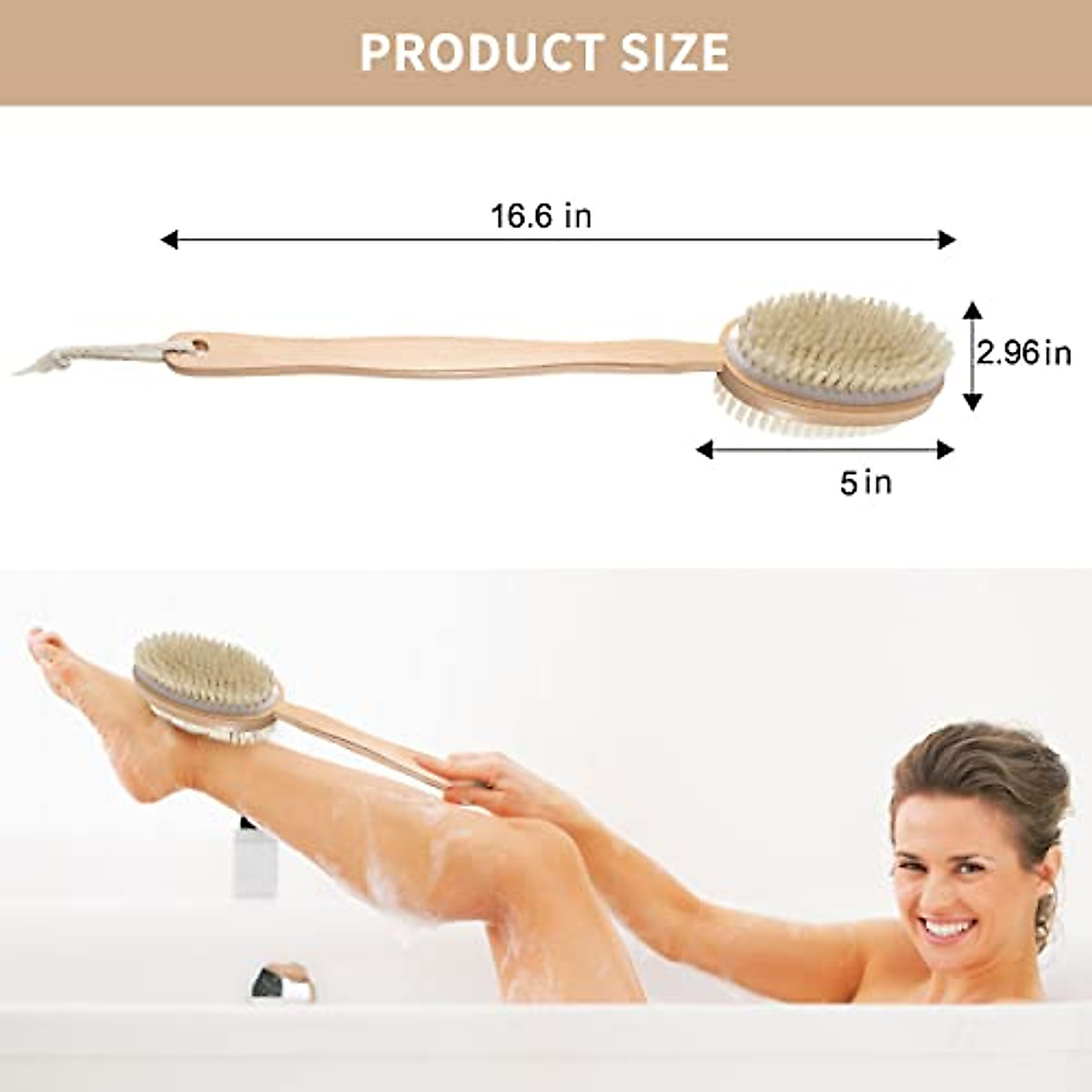 Detachable Dual-Sided Long Handle Shower Bath Brush with Soft and Stiff Bristles Back Scrubber Body Exfoliator Dry Brush Mlifasty