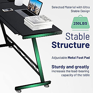 dreamlify Reversible L-Shaped Modern Gaming Pull-Out Keyboard Tray Corner CPU Stand Computer Desk for Home Office Workstation Space Saving, Black