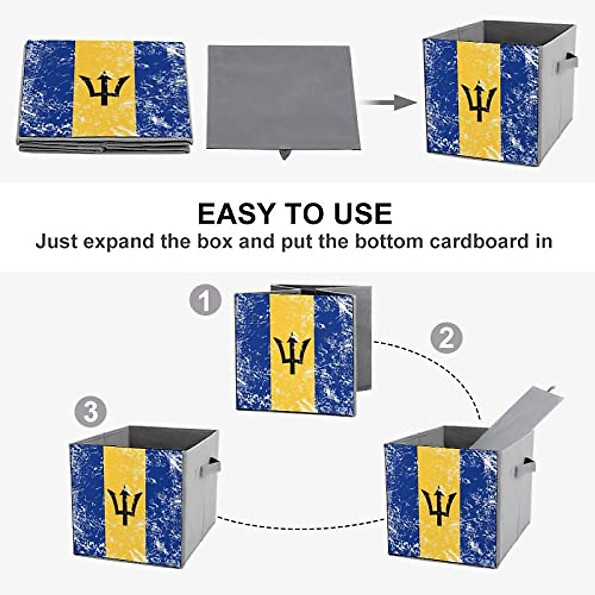 Retro Barbados Flag Collapsible Storage Bins Basics Folding Fabric Storage Cubes Organizer Boxes with Handles