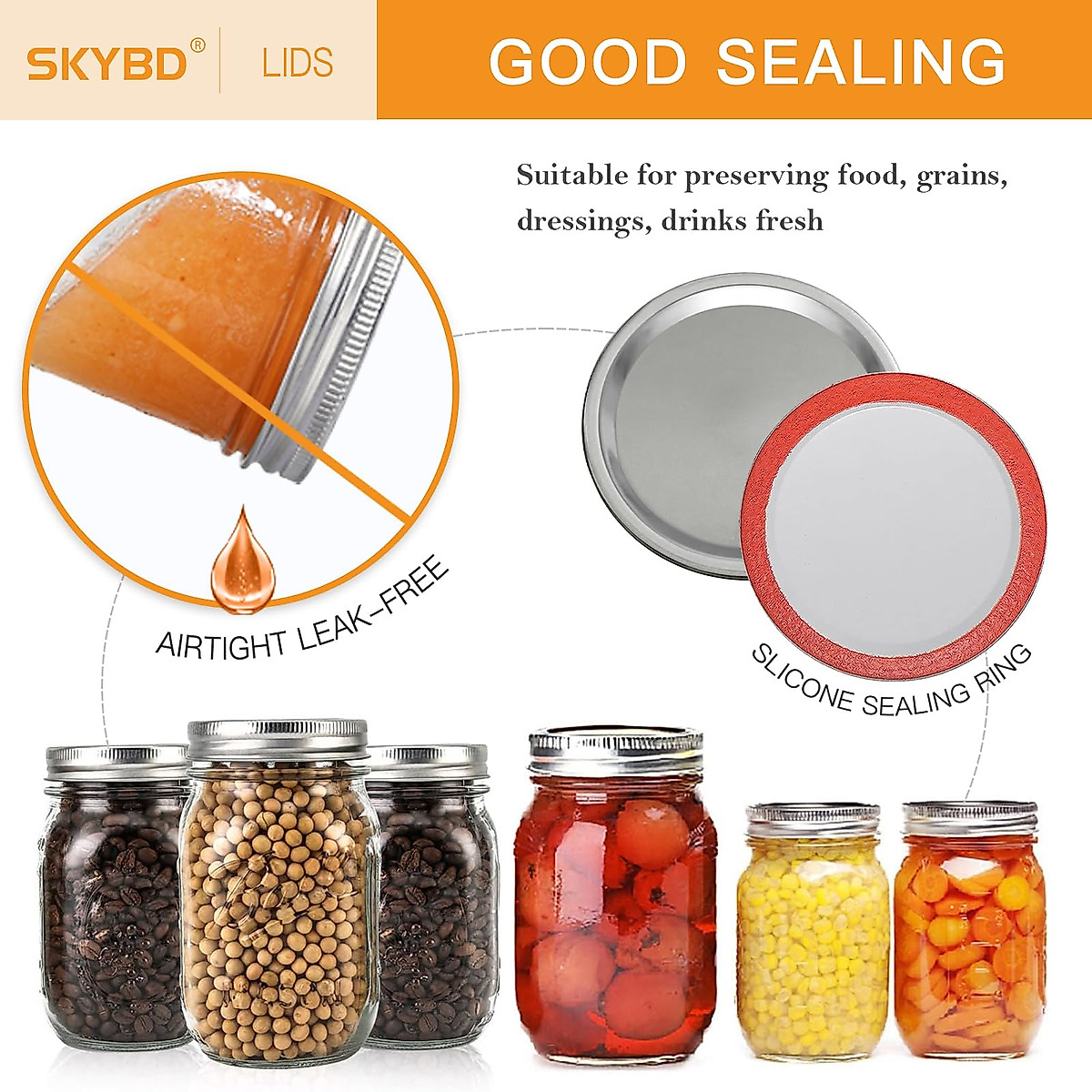 100Pcs/50 sets Canning Jar Lids and Rings Wide mouth, Split-type Lids with Silicone Seals Rings Leak Proof and Secure Canning Jar Caps