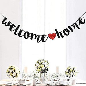 Welcome Home Banner Welcome Back Party Decorations for Military Marines Black Glitter Welcome Home Banners for Patriots Welcome Home Elder Family Party Supplies