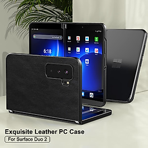 Foluu for Microsoft Surface Duo 2 Case, Surface Duo 2 2021 Leather Case, [Slim & Lightweight] PU Leather Back Cover Hard PC Durable Protective Phone Case for Microsoft Surface Duo 2 2021 (Black)