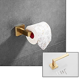 Bathroom Hardware Set 23.6-Inch Towel Bar,2pcs Towel Hook,Toilet Paper Holder,Hand Towel Holder Stainless Steel Brushed Gold Bathroom Accessories GTS3190BG…